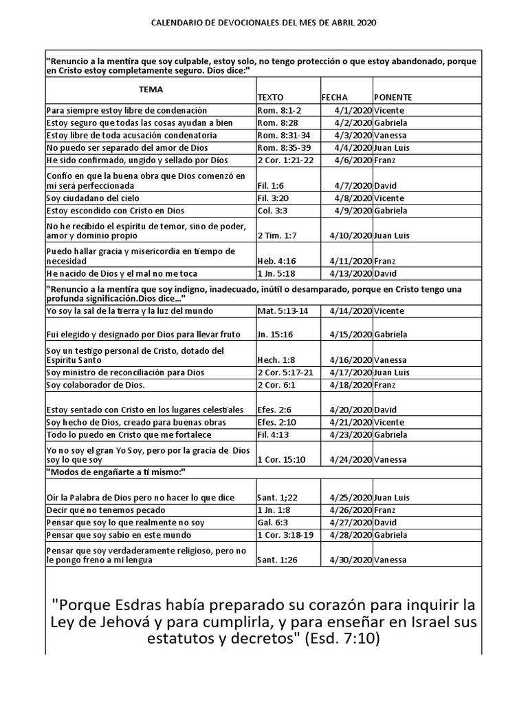 Calendario de Devocionales | Descargar gratis PDF | Creencia y doctrina cristiana | Cristo (título)