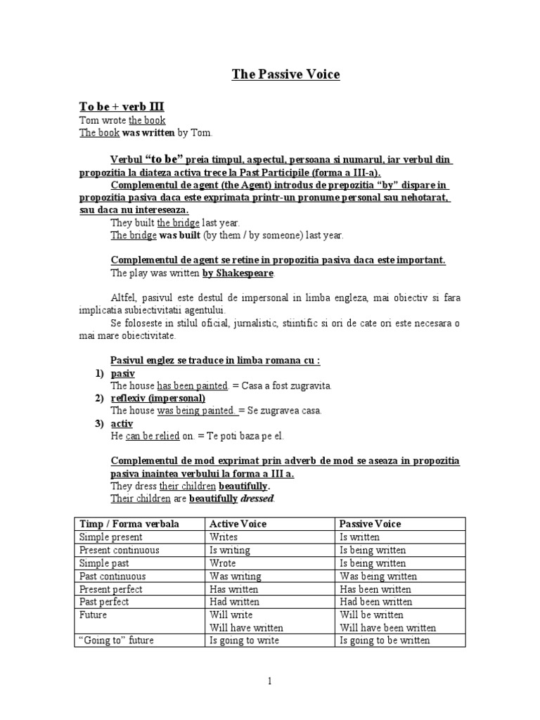 The Passive Voice: To Be + Verb III | PDF | Perfect (Grammar ...