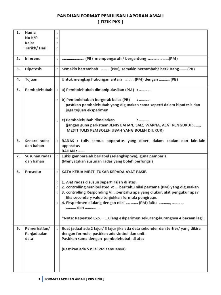 Format Penulisan Laporan Amali Fizik | PDF