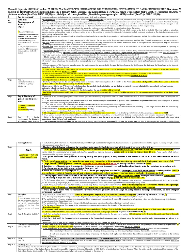8 MARPOL Annex V Rudens 10092016 Saisinatais | PDF | Waste | Waterway ...