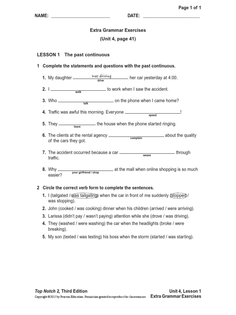 Extra Grammar Exercises (Unit 4, Page 41) : Top Notch 2, Third Edition | PDF | Semiotics | Grammar