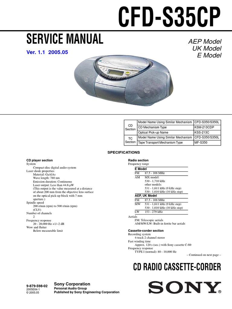 Service Manual: CFD-S35CP | PDF | Compact Disc | Sound Production Technology