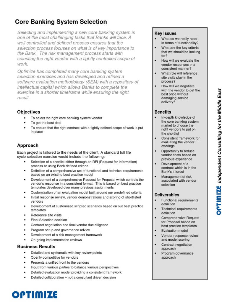 Core Banking System Selection Services Scope Sheet v3 | PDF ...