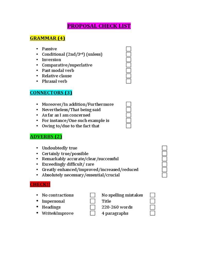 Proposal Check List: Grammar | PDF | Question | Verb