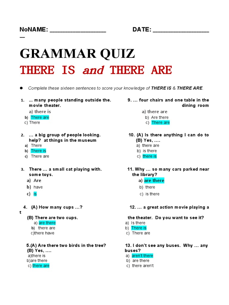 Grammar Quiz: There Is There Are | PDF | Learning