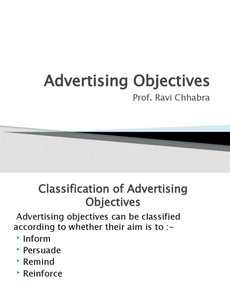 Advertising Objectives: Prof. Ravi Chhabra | PDF | Target Audience ...