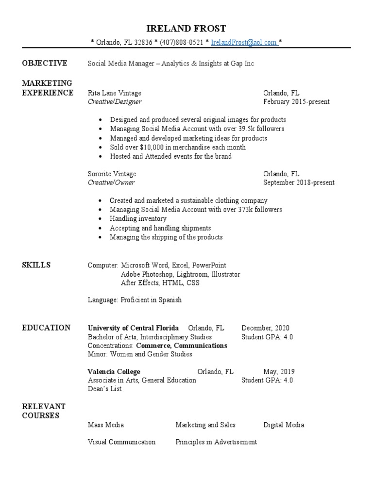 Work Resume Fall 2020 | PDF