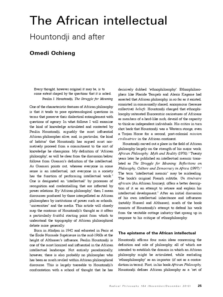 The African Intellectual: Hountondji and After | PDF | Edmund Husserl ...
