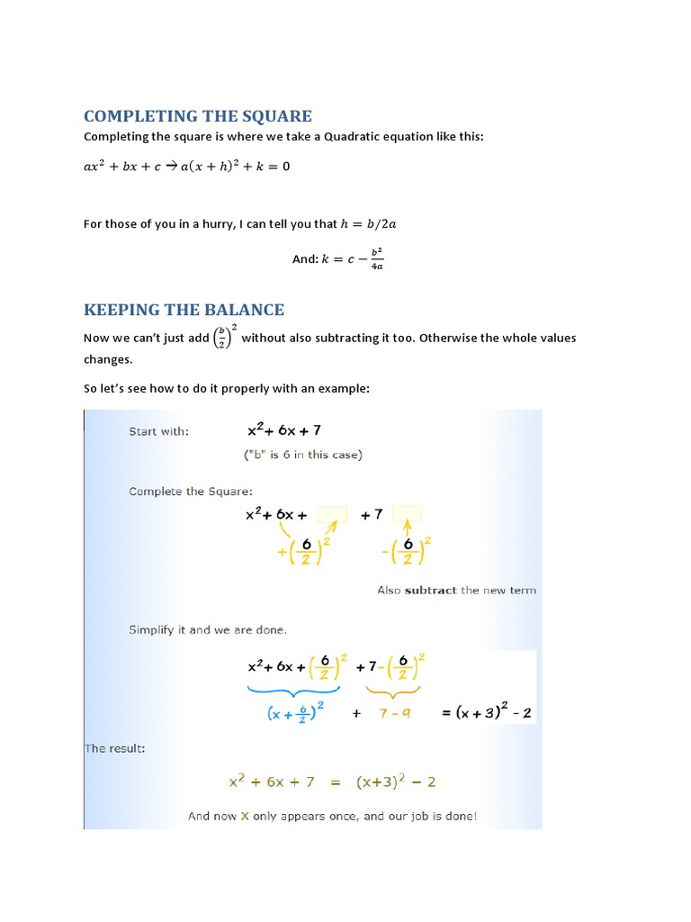 Completing The Square | PDF | Equations | Numbers