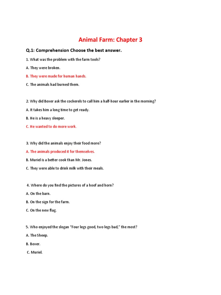 Animal Farm Chapter 3 Quiz and Analysis | PDF