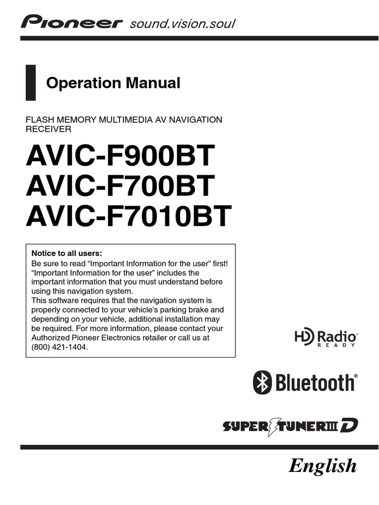 AVIC-F900BT AVIC-F700BT AVIC-F7010BT: Operation Manual | PDF | I Pod | Usb