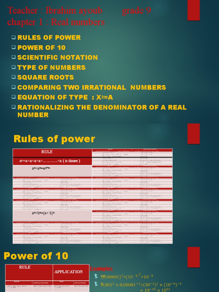 Teacher: Ibrahim Ayoub Grade 9 Chapter 1: Real Numbers | PDF | Numbers ...