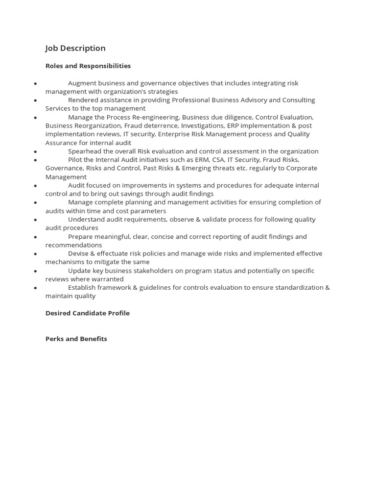 Job Description: Roles and Responsibilities | PDF