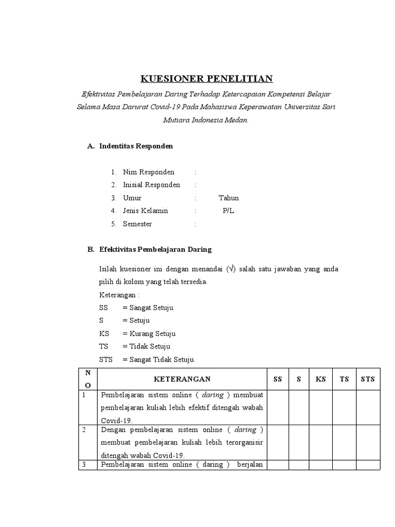 Kuesioner Penelitian | PDF