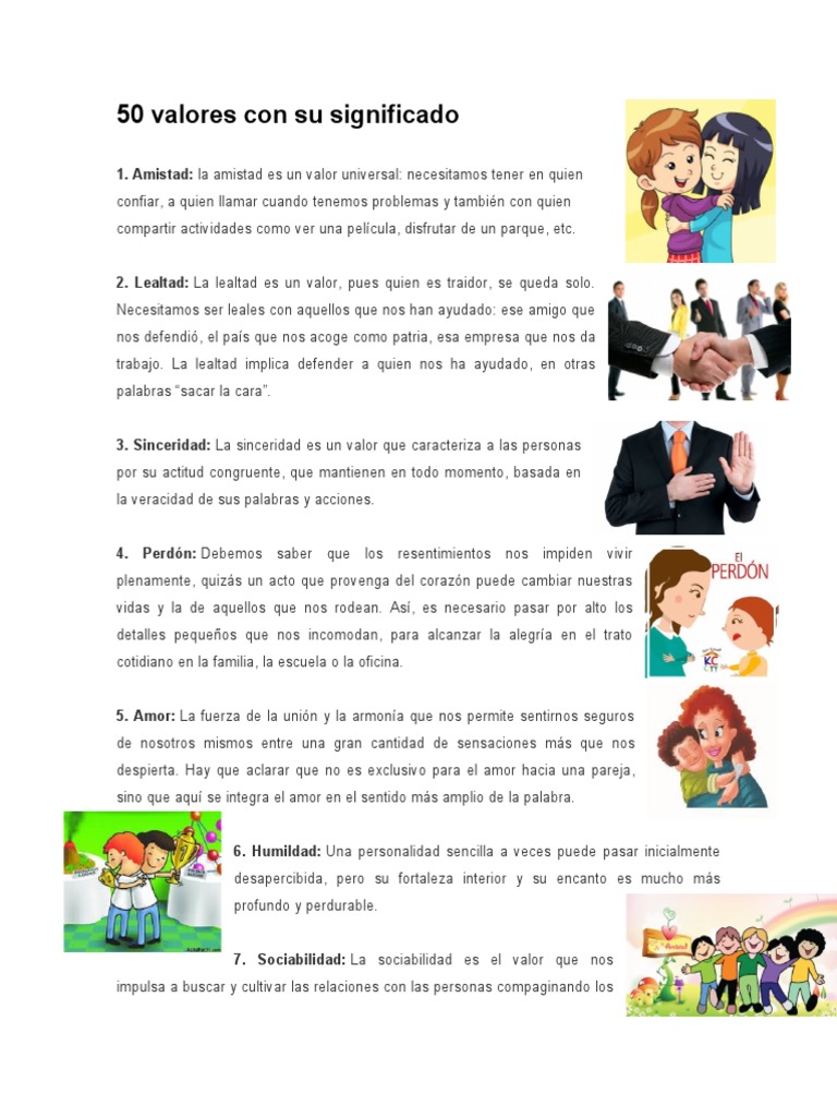 50 Valores Con Su Significado | PDF | Actitud (psicología) | Amor