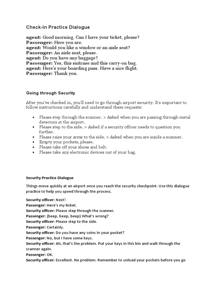 Airport Check-In, Security, and Customs Dialogue Practice | PDF ...