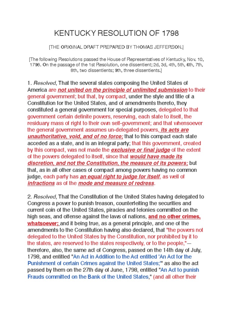 1798 11 10 Kentucky Resolution 1798 PDF | PDF | Trials | United States ...