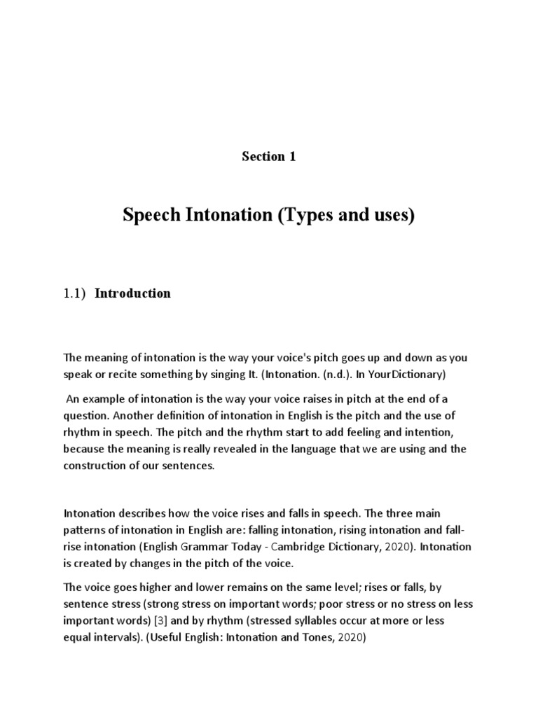 Speech Intonation (Types and Uses) : Section 1 | PDF