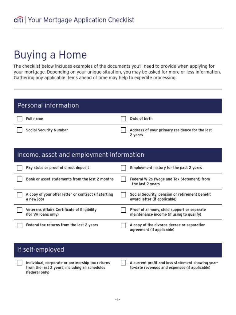 Buying A Home: Your Mortgage Application Checklist | PDF | Mortgage Loan | Credit
