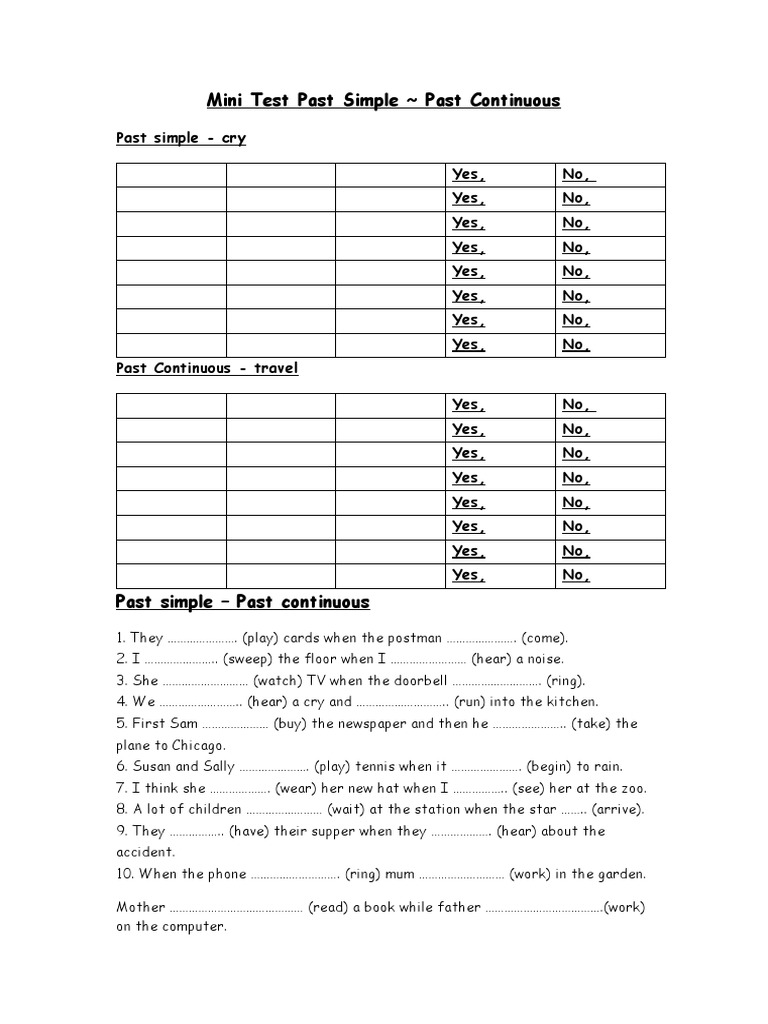 Mini Test Past Simple-Continuous | PDF
