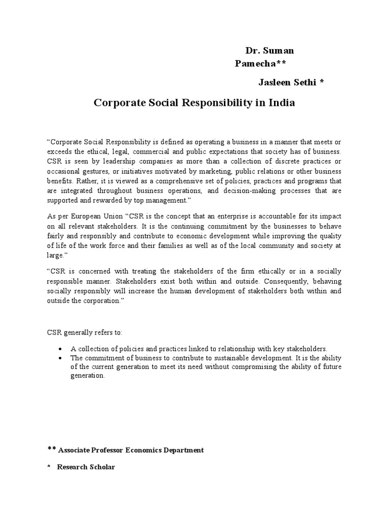 Corporate Social Responsibility | PDF | Corporate Social Responsibility ...