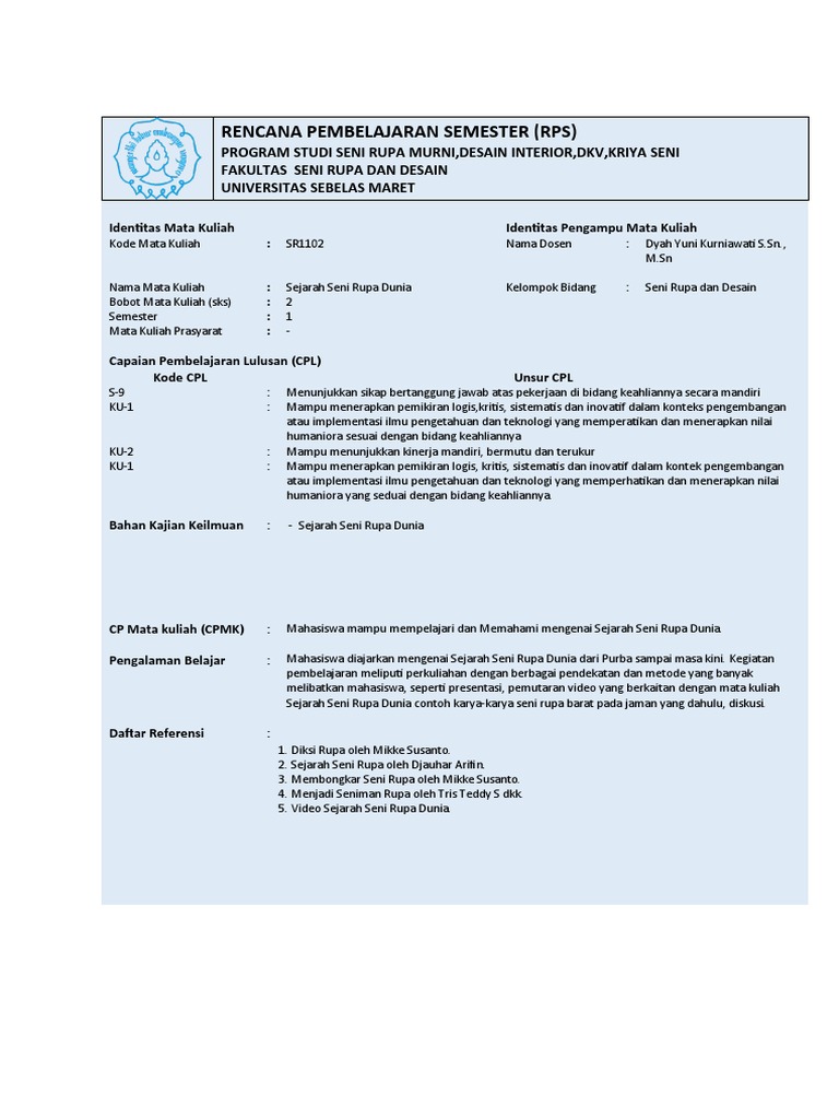 RPS Sejarah Seni Rupa Dunia | PDF | Ilmu Sosial
