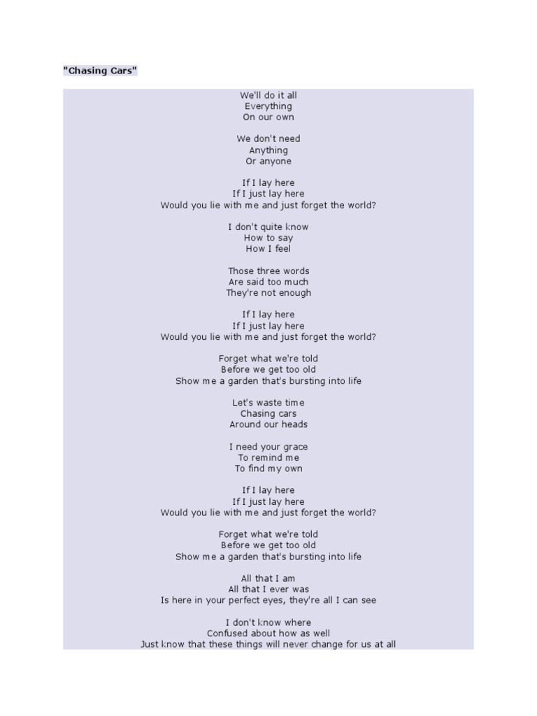 Chasing Cars Lyrics | PDF
