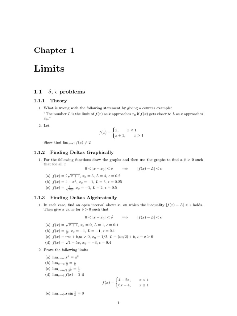 Limits: 1.1 δ, problems | PDF | Trigonometric Functions | Integral