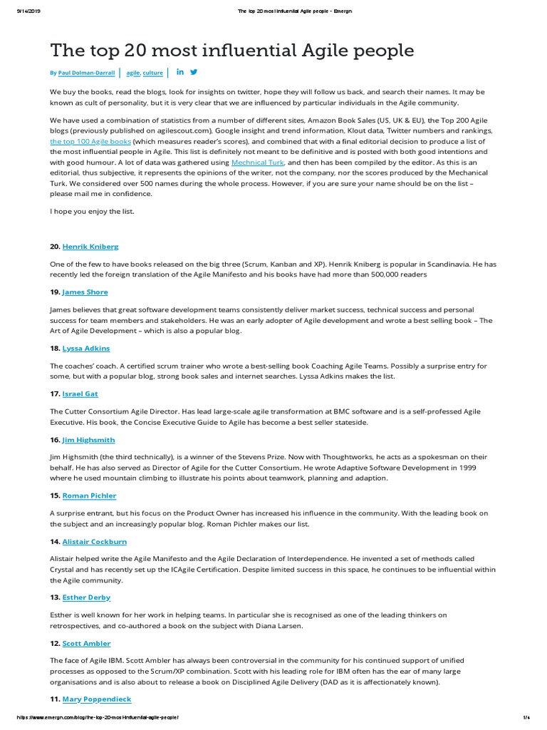 The Top 20 Most Influential Agile People - Emergn | PDF | Agile ...
