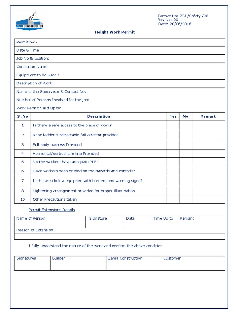 06.height Work Permit | PDF
