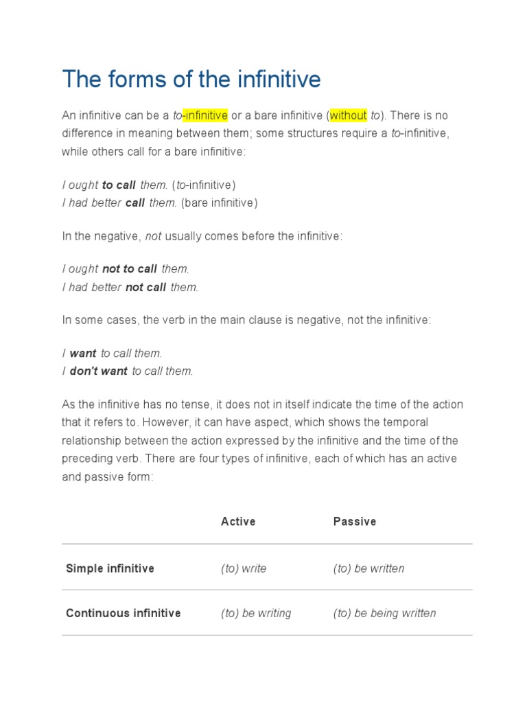 Forms of The Infinitive | PDF | Semantic Units | Verb