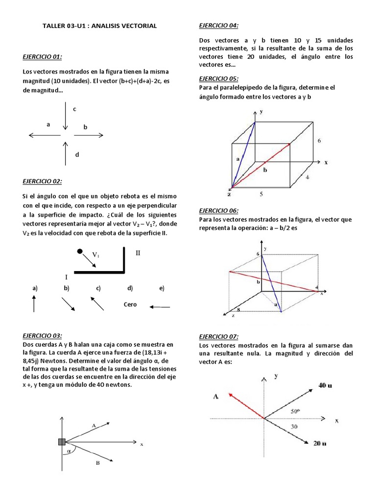 Taller 03-U1-Analisis Vectorial | Descargar gratis PDF | Vector Euclidiano | Álgebra lineal