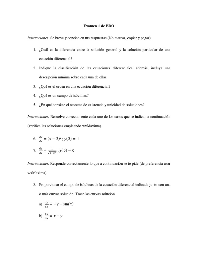 Examen 1 de EDO | PDF