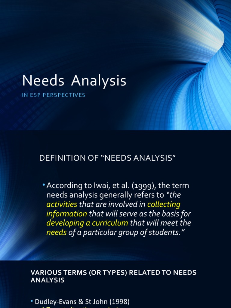 Needs Analysis: in Esp Perspectives | PDF | Learning | Teachers
