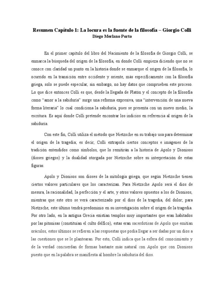 Nacimiento de La Filosofía - Giorgio Colli Resumen Cap 1 | PDF | Apolo ...