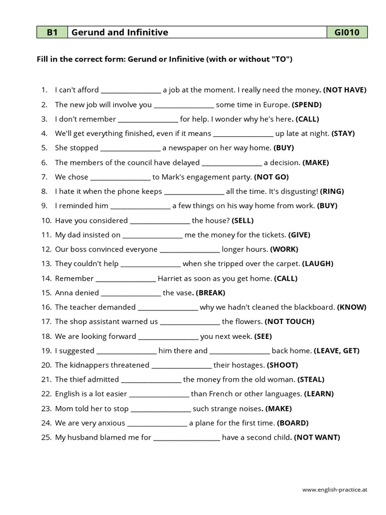 B1 - Gerund or Infinitive 2 | PDF