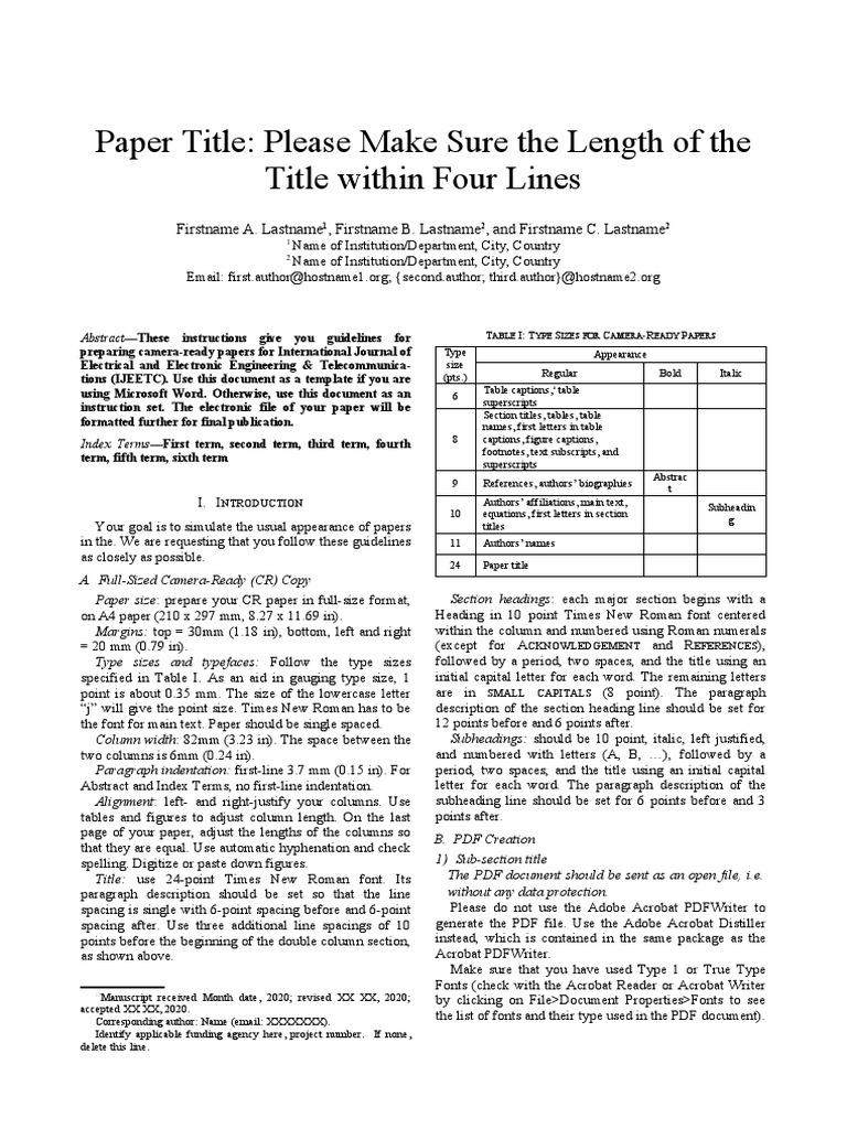 Paper Title: Please Make Sure The Length of The Title Within Four Lines ...