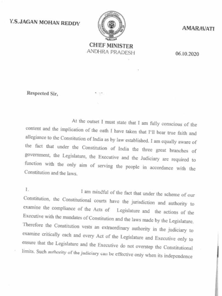 Andhra CM Jagan Mohan Reddy Letter To Chief Justice of India S.A. Bobde ...