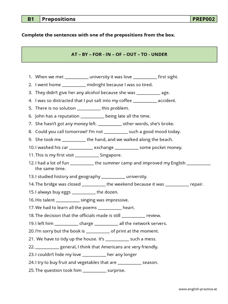 B1 - Prepositions 2 | PDF