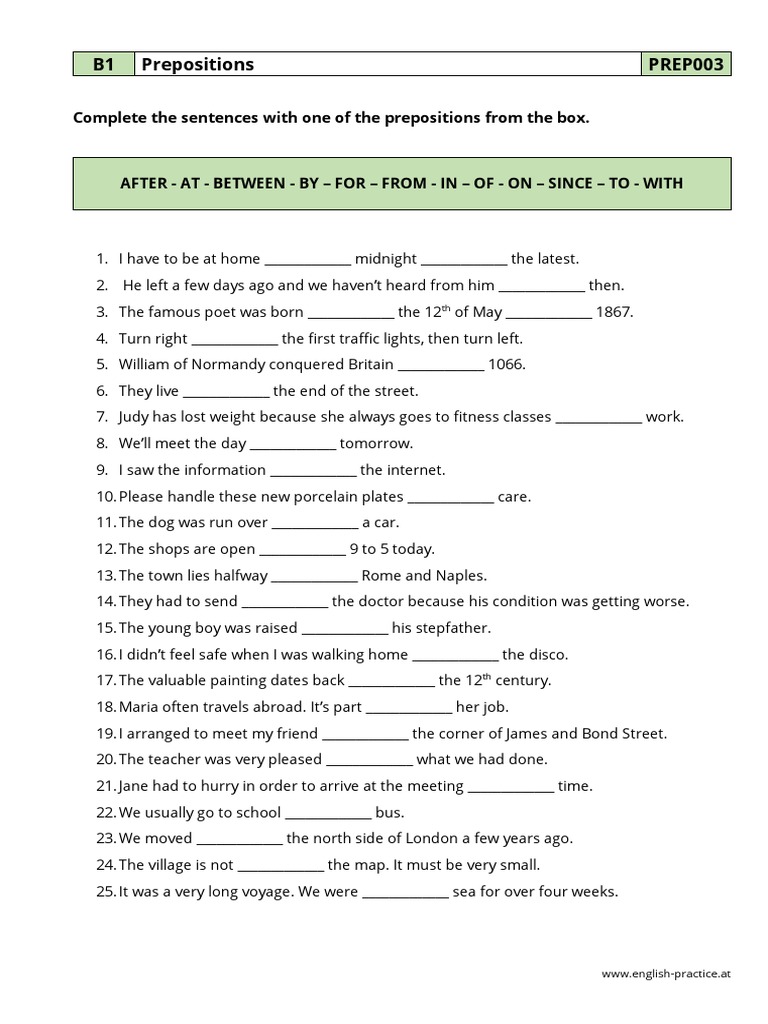 B1 - Prepositions 3 | PDF
