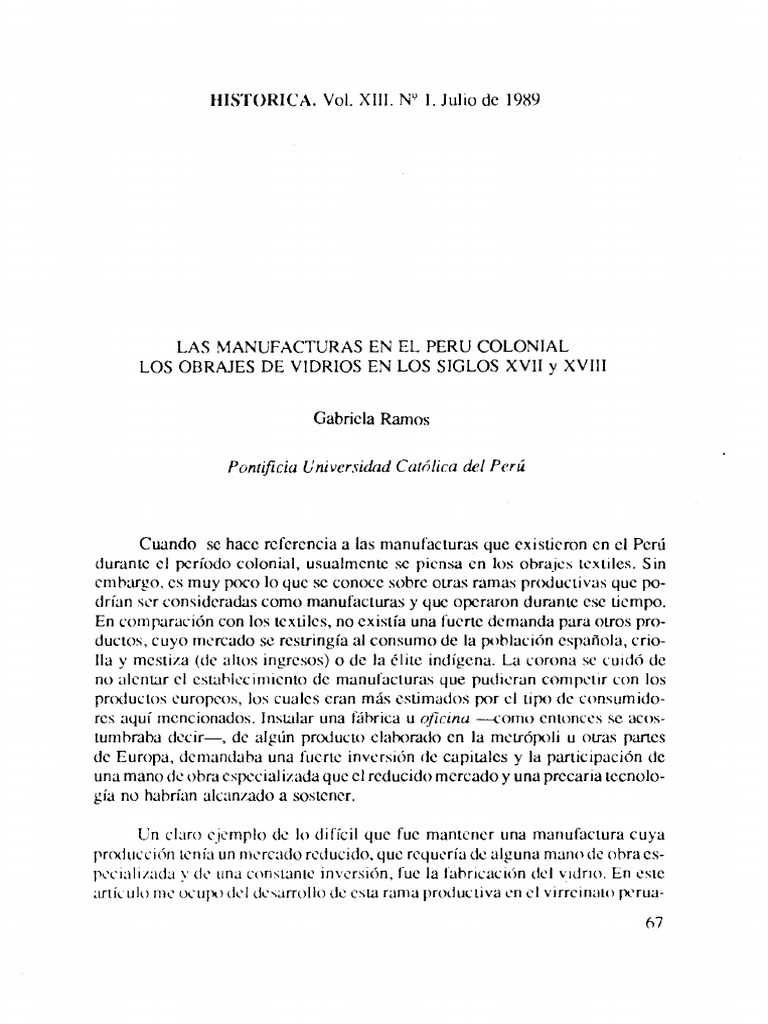 LAS MANUFACTURAS EN EL PERU COLONIAL LOS OBRAJES DE VIDRIOS EN LOS ...