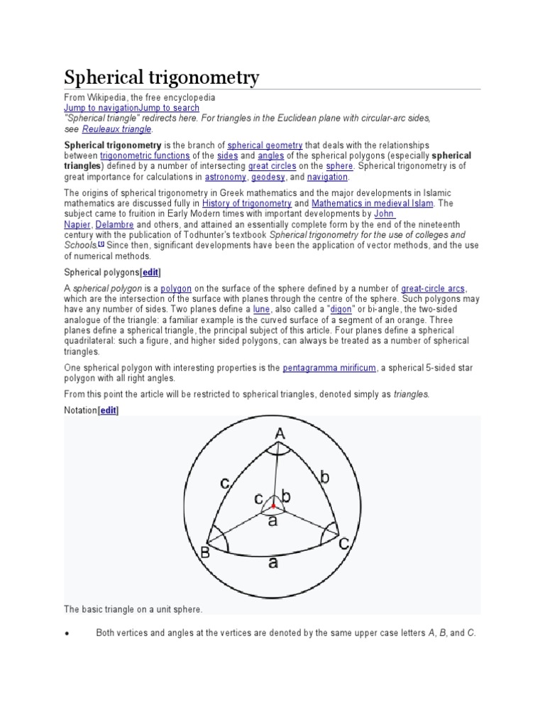 Spherical Trigonometry: Reuleaux Triangle | PDF | Trigonometric Functions | Sphere