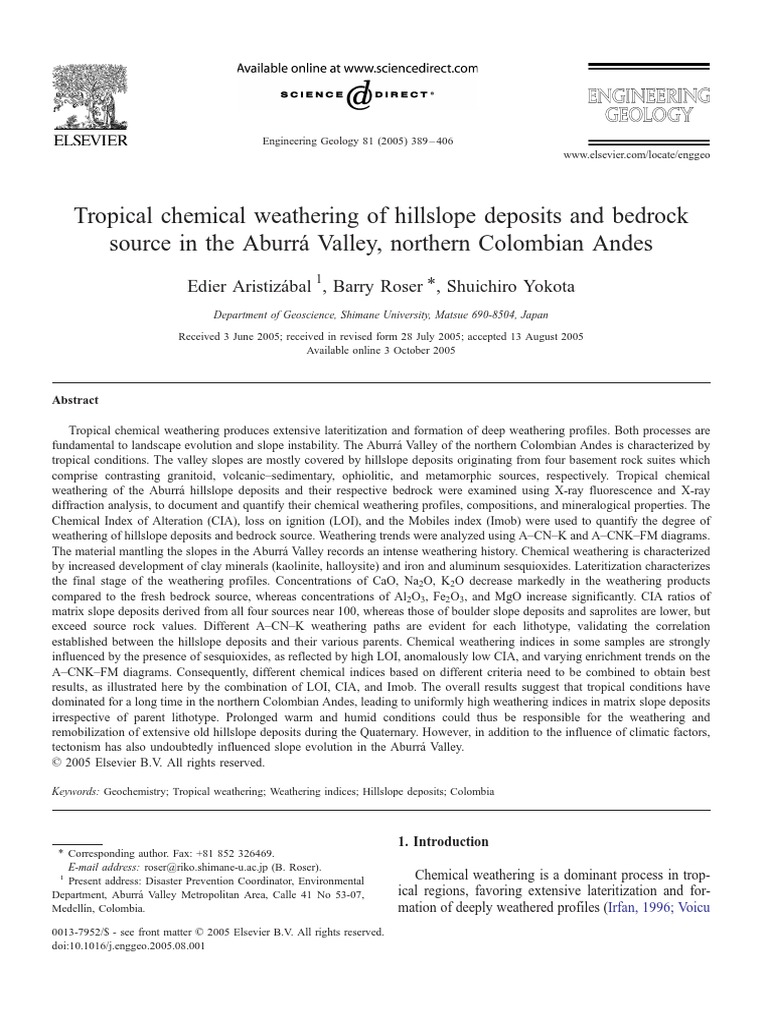 Tropical Chemical Weathering of Hillslope Deposits and Bedrock Source ...