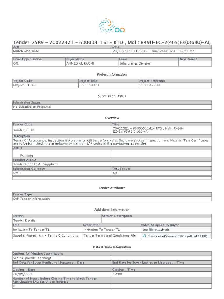 Summary - Tender 7589 | PDF | Taxes | Government Finances