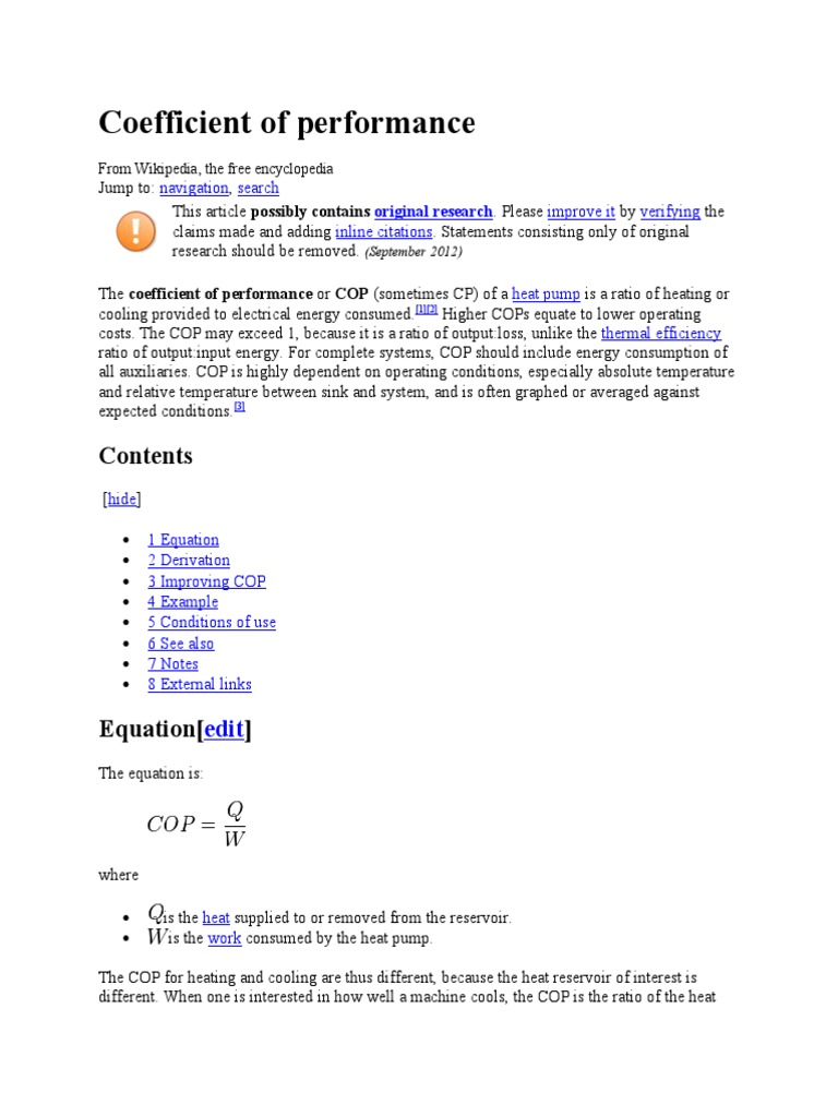Understanding Coefficient of Performance (COP) | PDF | Heat Pump | Home ...