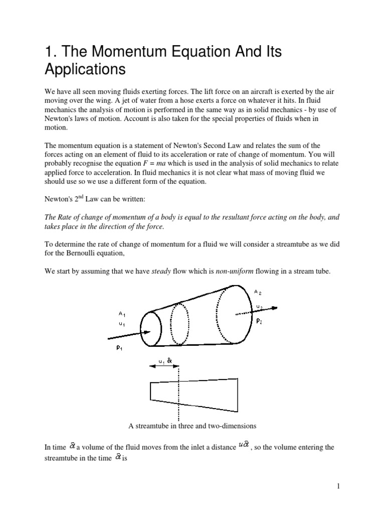 The Momentum Equation and Its Applications | PDF | Momentum | Newton's ...