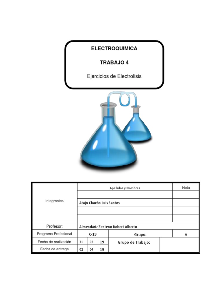 Trabajo Individual-Ejercicios de Electrolisis | PDF | Cloro | Metales de transición