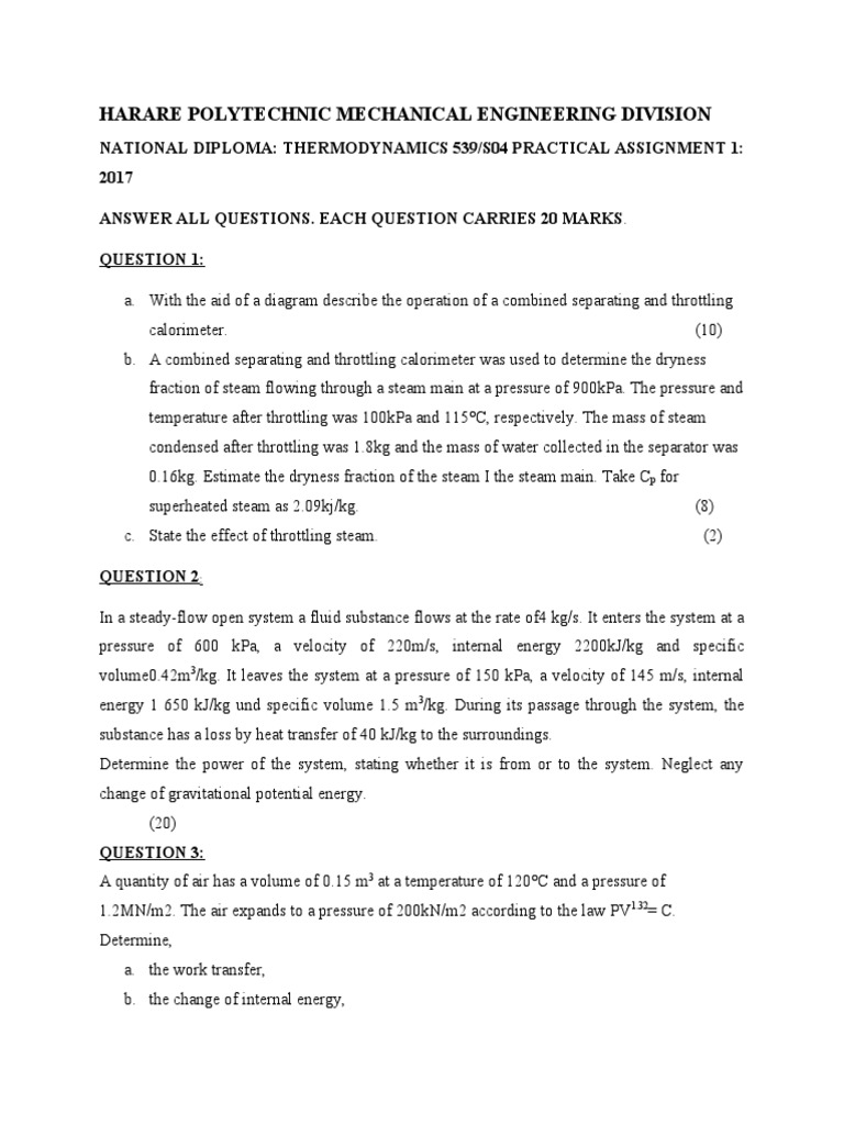 Harare Polytechnic Mechanical Engineering Division | PDF
