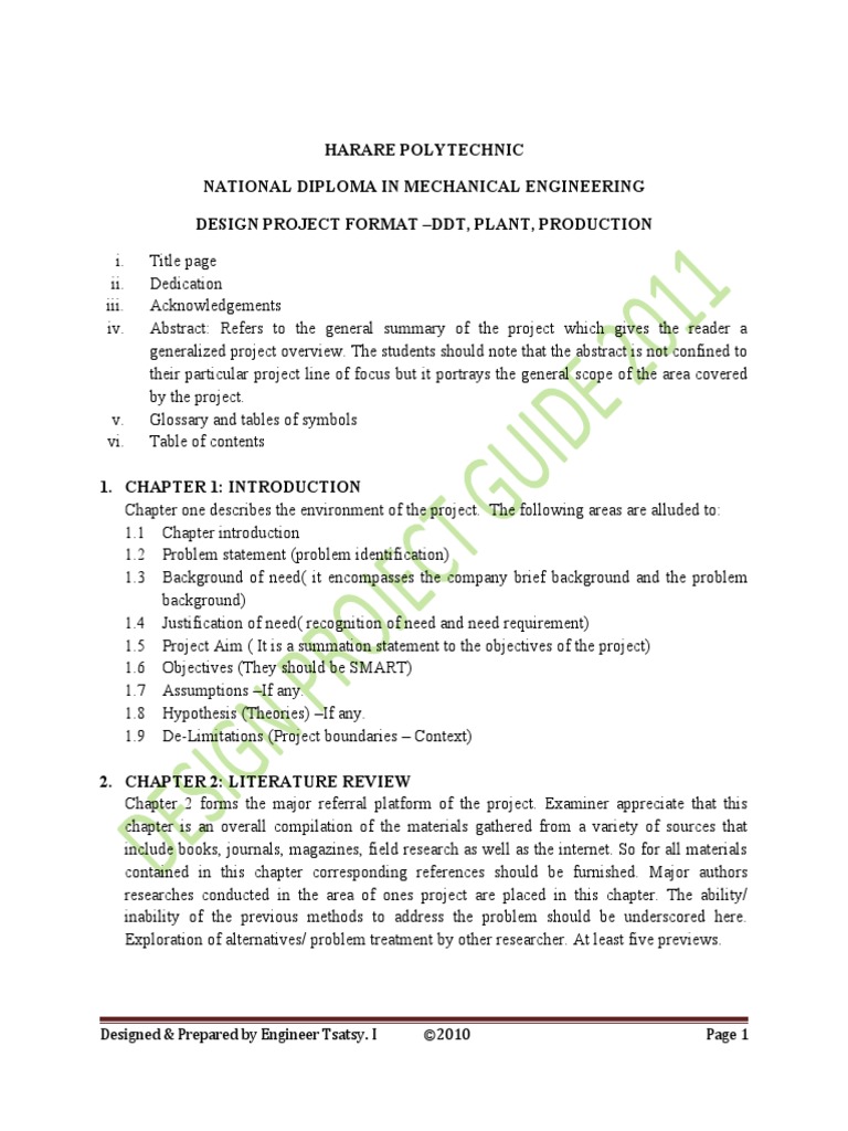 Harare Polytechnic National Diploma in Mechanical Engineering Design ...