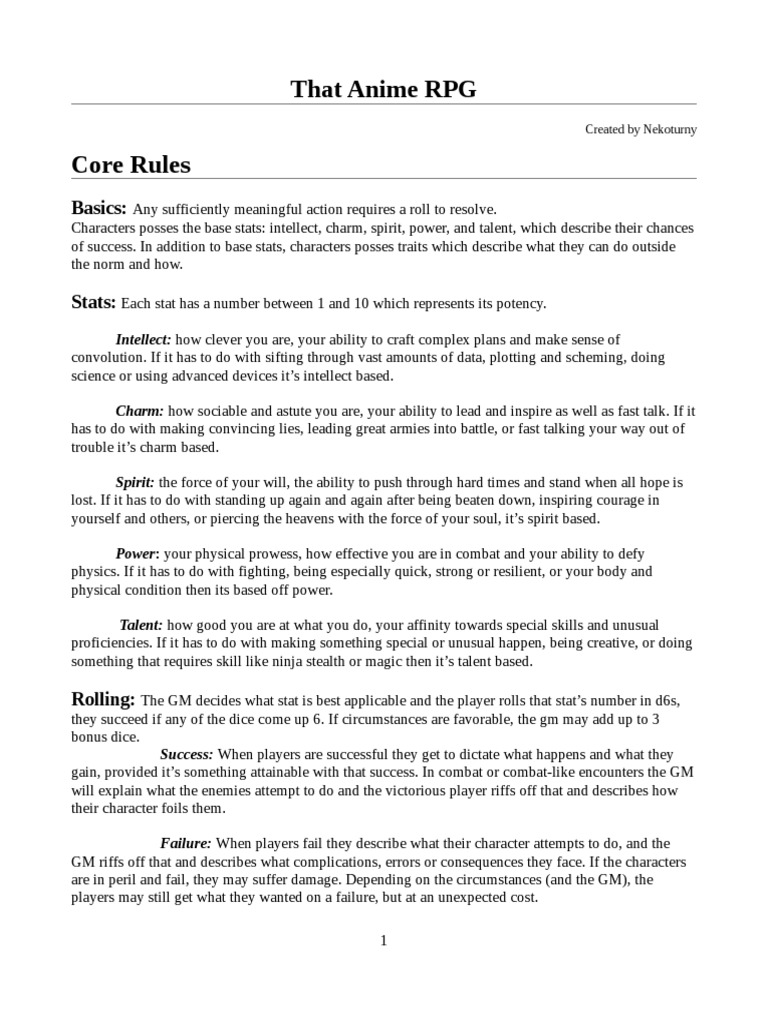 That Anime RPG Core Rules: Basics | PDF | Leisure